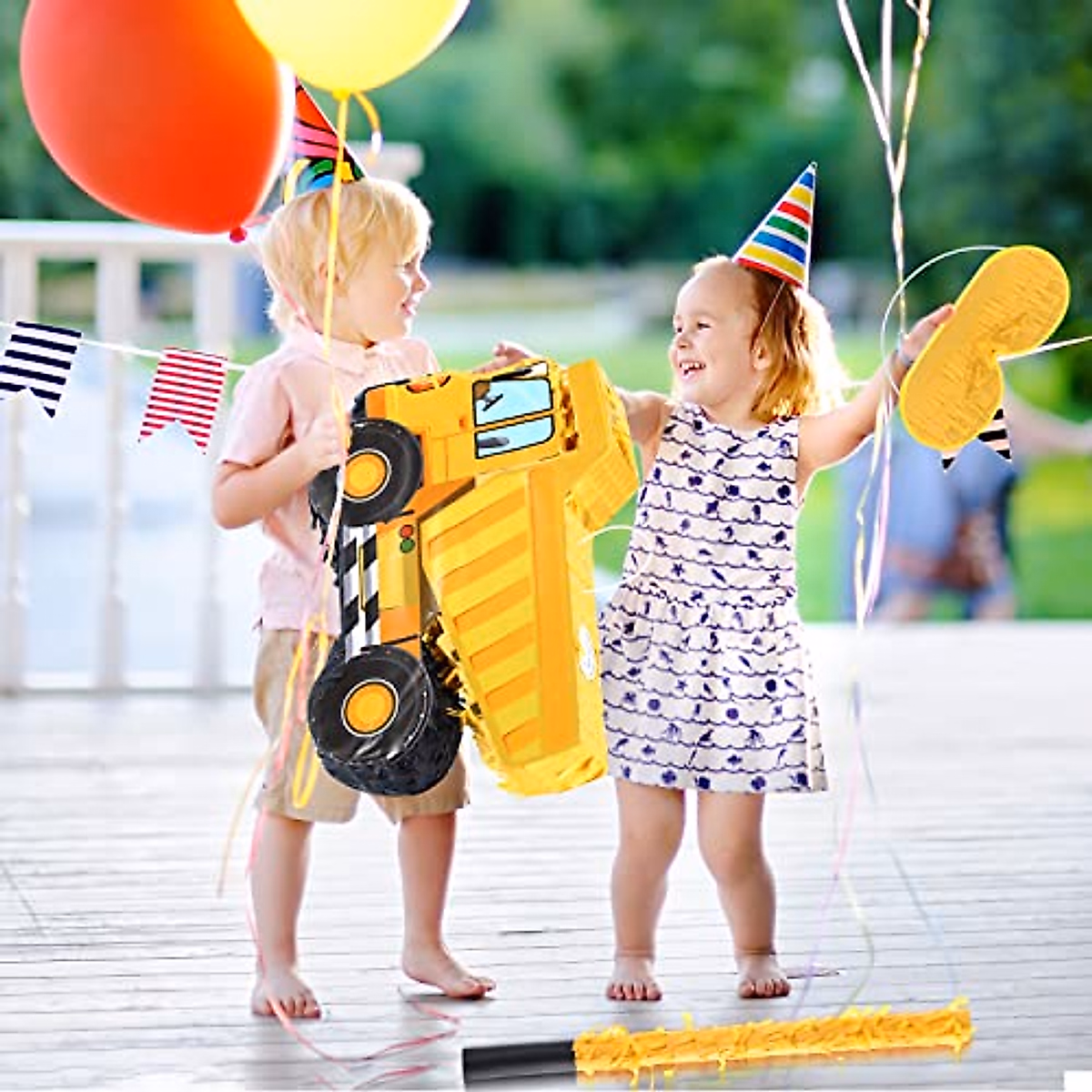 Construction Dump Truck Pinata Bundle Construction Pinata with Blindfold and Bat Construction Party Supplies Tractor Excavator Pinatas for Boy Kids Construction Birthday Party Decorations (Dump Truck)