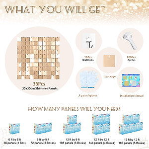 Champagne Shimmer Wall Backdrop Shimmer Panels Sequin Backdrop 36PCS Glitter Party Backdrop for Birthday Wedding Anniversary Engagement Baby Shower & Bachelorette Decorations Party