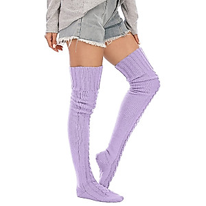 SherryDC Women's Cable Knit Thigh High Socks Winter Boot Stockings Extra Long Over Knee High Leg Warmers