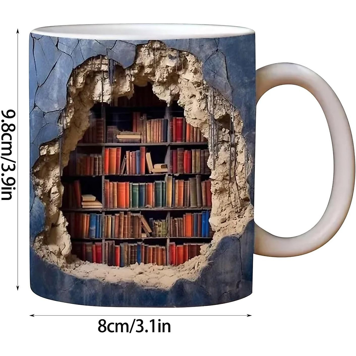 RQPQBO 3D Bookshelf Coffee Mug 11 Oz Microwaveable Dishwasher Safe Library Book Mug 3d Mugs Novelty Coffee Mugs Ceramic Mug Cool Presents For Book Lovers (blue)