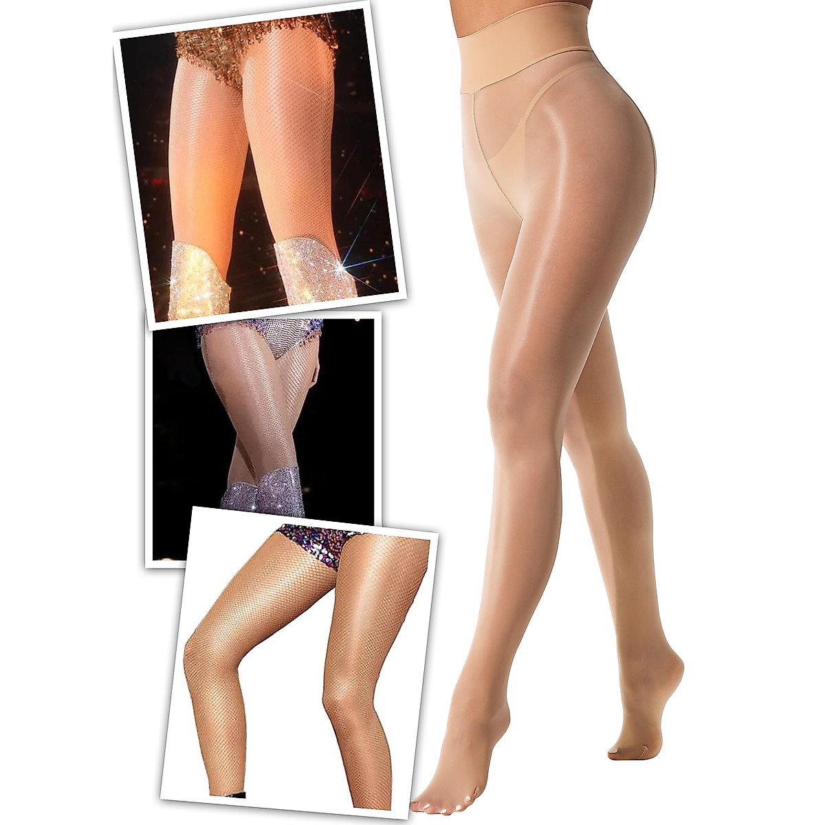 VEBZIN Women's Sheer Tights Fishnet Stockings Match Sets Sparkly Fishnets Sheer Tights, 2 Pack