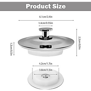 JINGIHE Universal Sink Plug, 38-42mm Bath Plug Replacement, Kitchen Sink Plug, Stainless Steel Bathroom Sink Plugs for Wash Basin, Drain Stopper in Bathtub and Laundry Pods