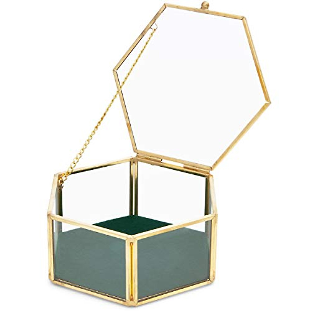 Juvale Velvet Glass Jewelry Box, Gold Hexagon Box for Trinkets (5 x 4.5 x 2.1 In)