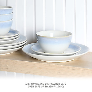 Martha Stewart Perry Street Stoneware Reactive Dinnerware Set - White w/Blue Rim, Service for 4 (12pcs)