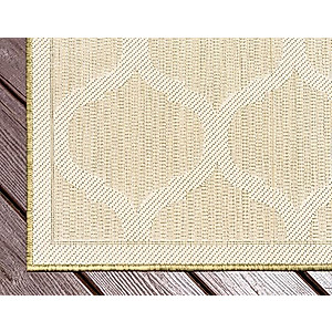Unique Loom Outdoor Trellis Collection Area Rug - Moroccan (7' 1" x 10' Rectangle, Beige and Olive/ Beige)
