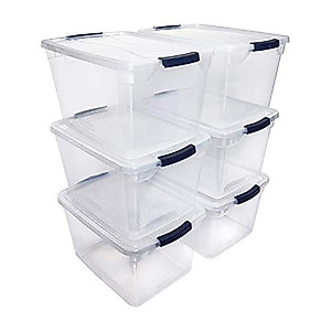 Rubbermaid Cleverstore Home Office Organization (6) 30 Qt & (12) 6 Qt Latching Stackable Plastic Storage Tote Container with Lid, Clear