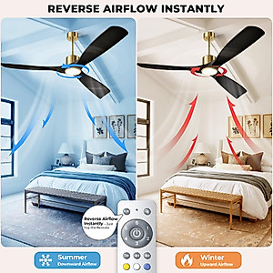 BOOSANT Ceiling Fans with Lights, Ceiling Fans with Lights and Remote Control, 52 inch Ceiling Fan with Light, Outdoor Ceiling Fans for Patios 3 Blade Bedroom Living Room-Matte Black and Gold