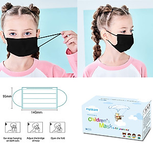 mystcare Kids Disposable Face Mask 50 Pack Ages 5-12 Filter 3-Layer Safety Face Masks for Kids Daily Use.All Metal Nose Clips(Black)