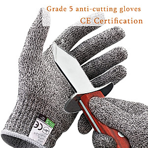 CZHONGQUE Oyster Shucking Knife Set of 2 Professional Oyster Shucker with Wood-handle and 1 Pairs Level 5 Protection Gloves,Seafood Opener Kit Tools Gift(2Knifes+1Glove L)
