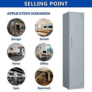 BYNSOE Metal Locker 1 Doors 71" Employees Locker Storage Cabinet Locker School Hospital Gym Locker Requires Assembly (Grey, 1 Door)