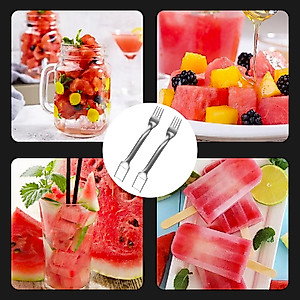 Aphrordity 2 Pcs Watermelon Fork Slicer Cutter, Stainless Steel Watermelon Slicer Cutter 2-In-1 Summer Watermelon Fruit Cutting Fork, for Home Party Camping Kitchen Gadget