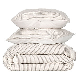 Nate Home by Nate Berkus 3-Piece Cotton Matelasse Duvet Cover Set | Lightweight Breathable Bedding from mDesign - King Size - Includes 1 Duvet Cover, 2 Pillow Shams, Pearl/Morel (Cream)