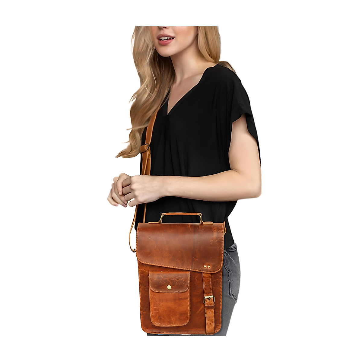 13" leather messenger bag laptop case office briefcase gift for men computer distressed shoulder bag