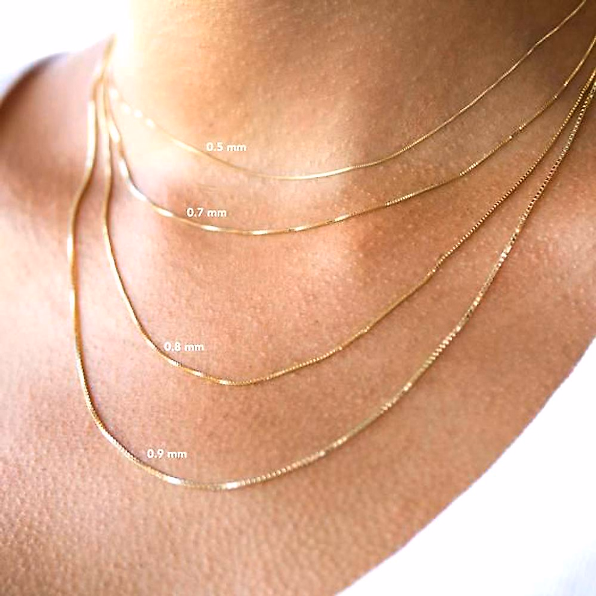 Jewelry Affairs 10k Yellow Real Solid Gold Mirror Box Chain Necklace, 0.8mm, 16"