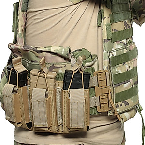 Molle Mag Pouch Open Top Triple Magazine Pouch Holder for M4 M16 AK AR Glock M1911 92F 9mm Kangaroo Rifle Magazines and Pistol Mag Pouch (Triple-Tan)