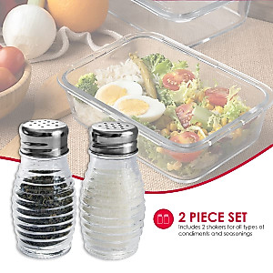 HOME BASICS Beehive-Style Glass Shakers Salt and Pepper Set, 2.5 oz, Clear