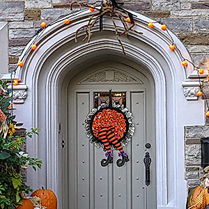 Halloween Door Wreaths Pumpkin Wreaths, Halloween Wreaths Hello Sign Leg Props Pinecone Pumpkins Artificial Rusty Birch Leaves Welcome Sign Party Halloween