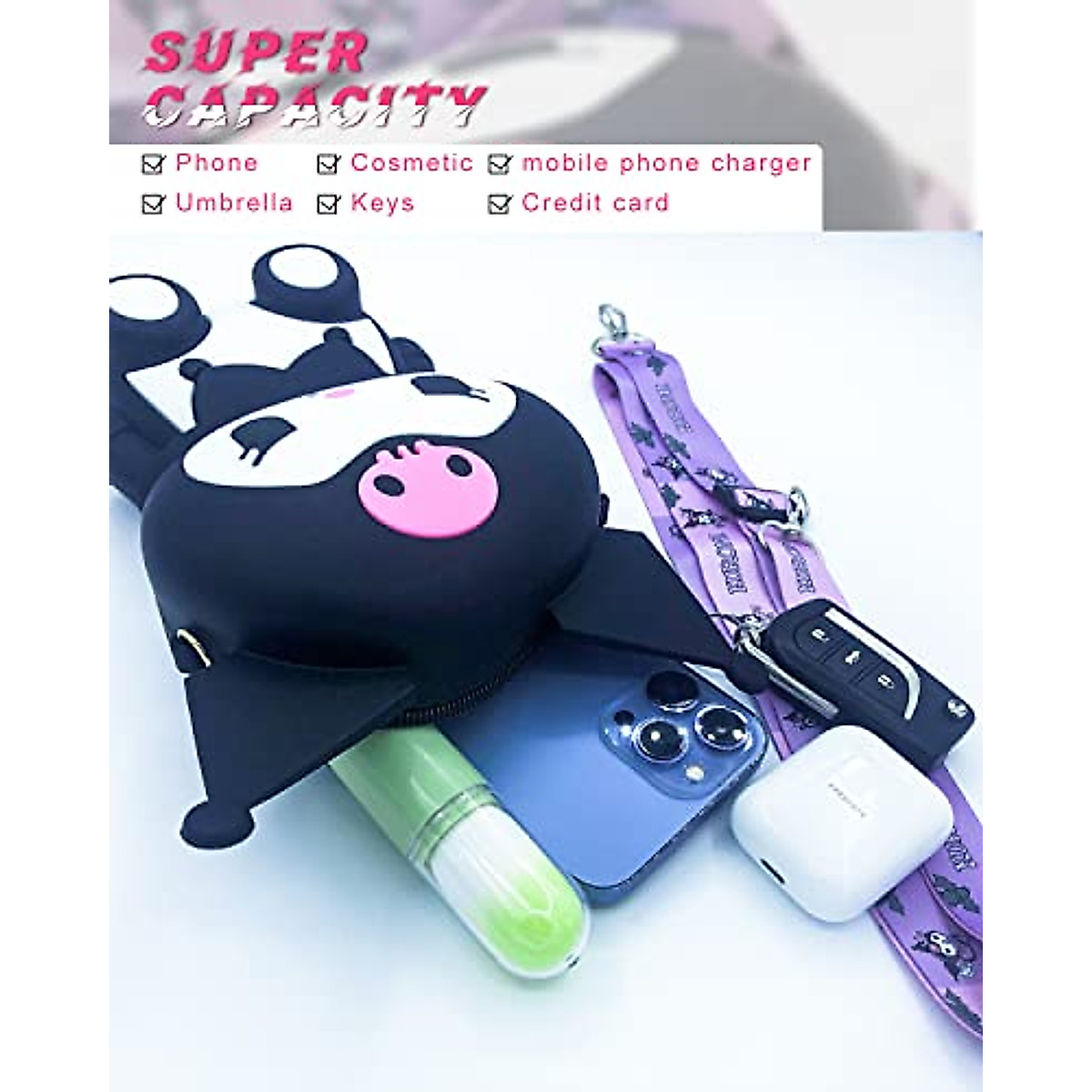 CZZLYJ Kuromi Bag,My Melody,Kuromi Accessories, Shoulder Bag Cartoon Kuromi Anime Bag Cute Shoulder Bag (Black)