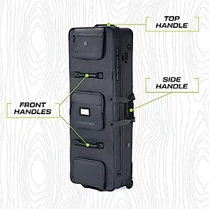 Legend Everest Hybrid Roller Lockable Compound Bow Case - Metal Structure, Foam Padding, Tricot Lining, Fastening Straps, Cam Protector, Front Pockets, Removable Wheels - Airline-Endorsed - 40" Grey