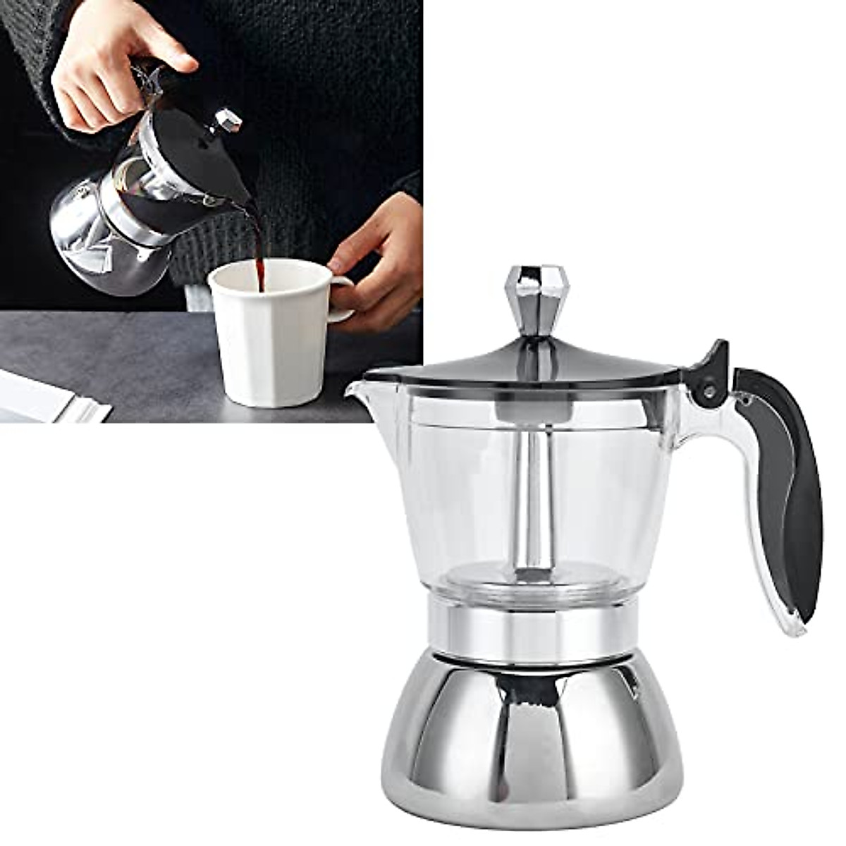 Horoper Stovetop Coffee Maker,Stainless Steel Moka Pot, 4 Cup Stainless Steel Coffee Maker Stovetop Moka Pot Coffee Maker Kitchen Supplies
