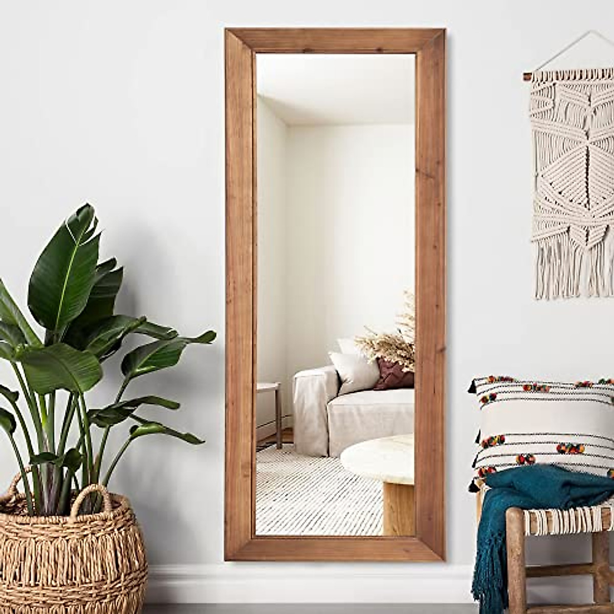 Trvone Full Length Mirror Solid Wood Frame Mirror Floor Mirror with Standing Holder Vertical and Horizontal Hanging Wall Mirror Dressing Mirror for Bedroom Living Room(65"x22", Tawny Brown)
