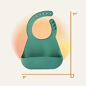 numnum Silicone Bib for Babies & Toddlers | Waterproof, Soft, BPA Free 100% Food Grade Silicone | Self Feeding, Adjustable Fit, Unisex (Glacier Green)