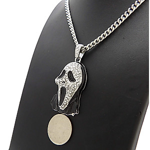 Iced Scream Face Pendant 5mm/18,20",24",30" Stainless Steel Cuban Chain Fashion Necklace SRC9 (20")