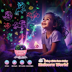 STRAWBETTER Unicorn Night Light Kids Toys 3 in 1 Unicorns & Starry Sky & Sea World Nights Lights Projector for 3 4 5 6 7 8 9 10 11 12 Year Old Girls Birthday Basket Stuffers Gifts for Kids 3-12
