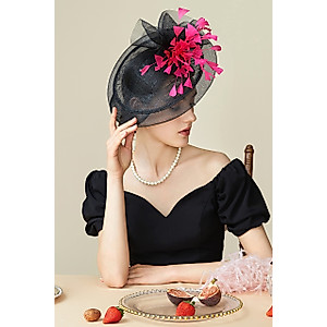 BABEYOND Fascinator Hat Veil Feather Fascinators Hair Clip Tea Party Pillbox Derby Hat Fascinator Bridal Wedding Veil A-black