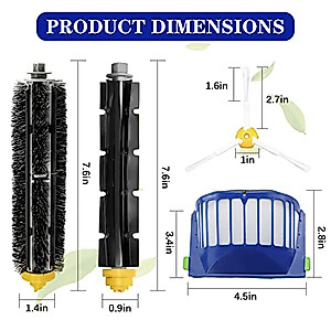 FETIONS Replacement Parts fit for i-Robot Room-ba 600 Series 614 618 620 630 640 650 660 675 680 685 690 692 694 695 Vacuum Cleaner Replenishment Kit- Includes 3 Filter, 3 Side Brush &1 Bristle Brush