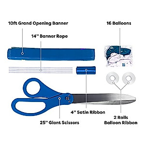 Nashira Ribbon Cutting Ceremony Kit, 25" Giant Scissors with Blue Satin Ribbon, Grand Opening Banner & Balloons - Heavy Duty Metal Scissors for Special Events, Inaugurations & Ceremonies