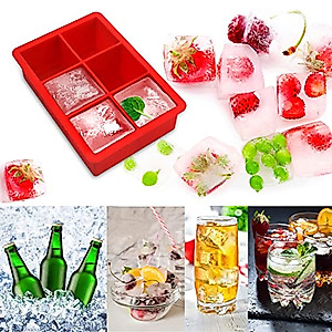 FIVETAS Super Thickness Silicone ice tray .Large Size 6 Ice Cube Trays with Lid which is Spill-Resistant and Removable.BPA Free and Reusable.Ice Cube Trays for Cocktails,Whisky,Freezer