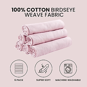 Little Pipers Deluxe 100% Natural Cotton Birdseye Cloth Diapers for Babies - Absorbent Cloth Diapers Burp Cloths - Pink - 6 Pack