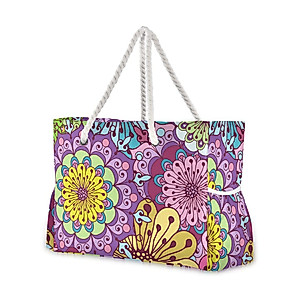 WSSBK Fashion Nylon Beach Shoulder Bag Women's Creative Rope Shopping Bag Mandala Print Big Summer Tote Handbag (Color : A, Size : 52 * 18.5 * 38cm)