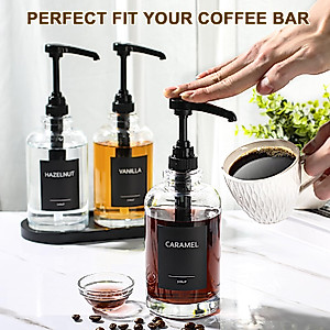 Coffee Syrup Dispenser for Coffee Bar, Glass Syrup Dispenser with 1/4oz Large Capacity Pump, Coffee Syrup Pump Dispenser Bottle for Coffee Station, Coffee Bar Organizer, Black,16oz