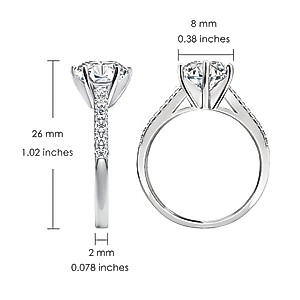 Hoops & Loops 925 Sterling Silver Round-Cut 3.00 Carat Cubic Zirconia 6-Prong-Set Solitaire Engagement Bridal Wedding Band Ring, Size 5