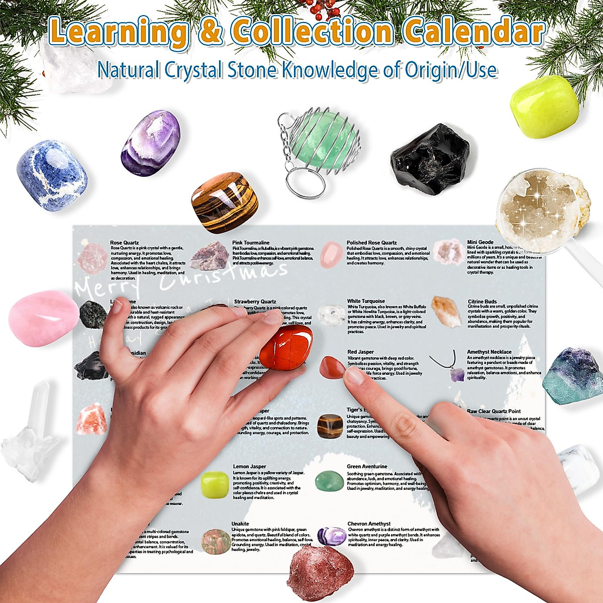Crystal Advent Calendar 2024 Adult Kids-24 Days Rocks,Gemstones,Geode,DIY Bracelet,Crystal Necklace,Stone Learning Collection Advent Countdown Calendar,Christmas Gift for Girls Boys