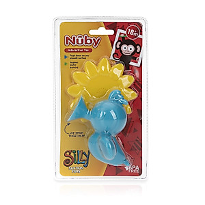 Nuby Silly Hummingbird & Flower Interactive Suction Toys with Built-in Rattle, 2 Piece, Aqua / Yellow