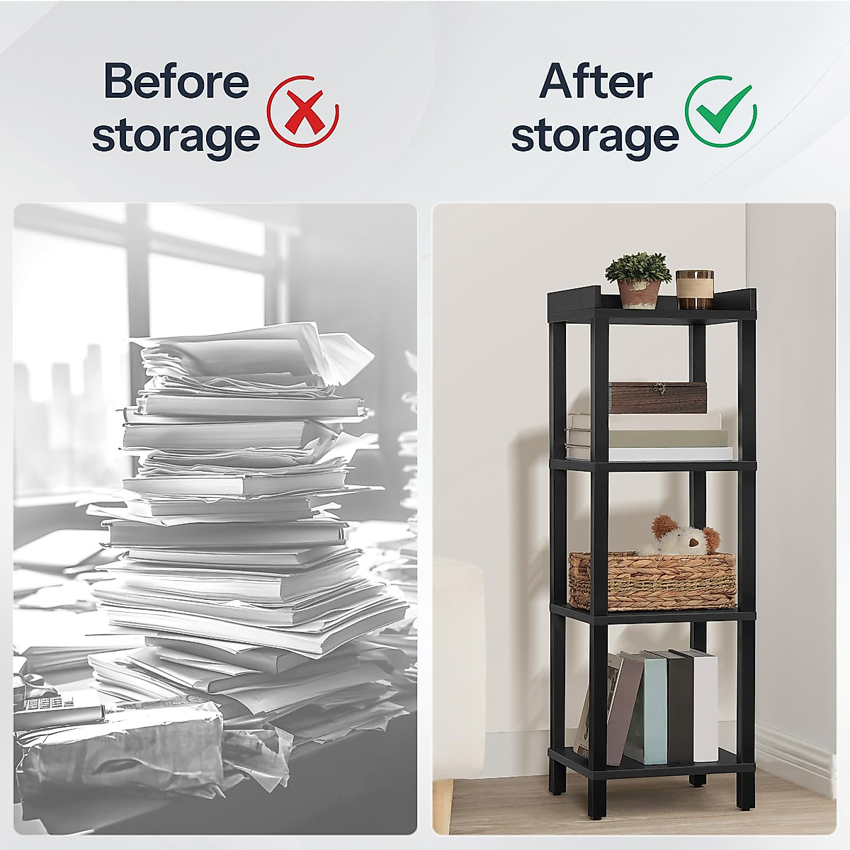 HOOBRO Small Bookcase, Industrial Style Bookshelf for Narrow Spaces, 4-Tier Square Book Shelf Stand, Easy to Install, Wooden Storage Rack Display Shelf, Corner Shelf for Living Room, Black BK08CJ01