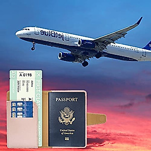 Teskyer Passport Holder and Vaccine Card Holder Combo, Fit for 4 x 3 Vaccine Card, Leather Passport Wallet Cover with Vaccine Card Slot, Rose Gold