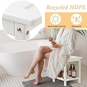 Apolimi Shower Chair, HDPE Shower Bench for Inside Shower to Sit On It, Shower Stool with Storage Shelf 2-Tier Spa Stool for Elderly,Water Resistant & Non-Slip Design Shower Seat Bench(White S Size)