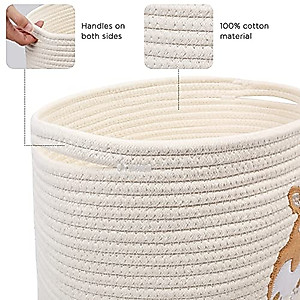 PrimePets Dog Toy Basket, Cotton Rope Storage Basket with Handles, 15x10x9 inch Dog Toy Bin, Puppy Bin, Small Laundry Basket for Kids, Gift for Dog Lovers