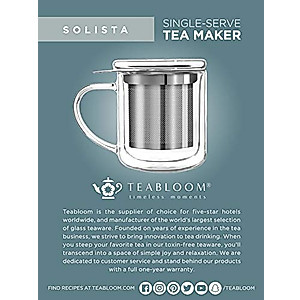 Teabloom Single-Serve Tea Maker - Double Wall Glass Cup with Infuser Basket and Lid for Steeping, Solista Brewing Mug (8 OZ)