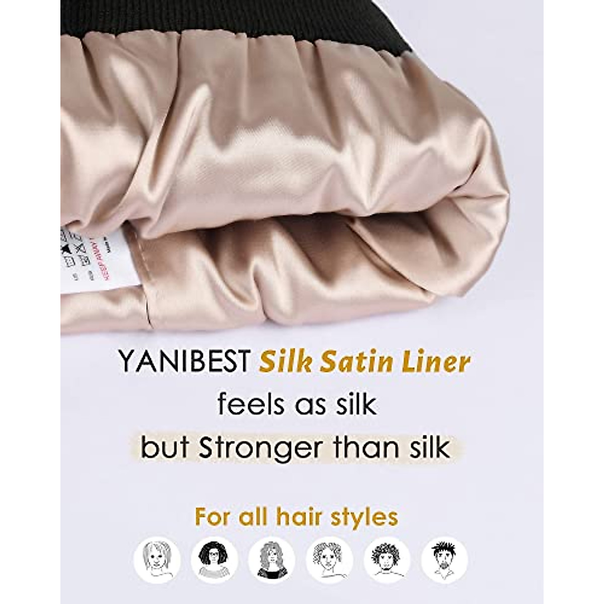 YANIBEST Womens Satin Lined Knit Beanie Hat Acrylic Winter Hats for Women Men Silk Lining Soft Slouchy Warm Cuffed Beanie Hat