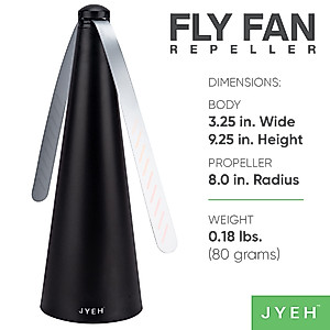 JYEH Fly Fan Repeller for Tables | Indoor & Outdoor | Keeps Flies Away from Food | Fly Repellent | for Outdoor Meals & Seating | Portable Electricity Enabled Fan | Black | 2 Pack |