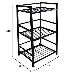 Flipshelf-Folding Metal Bookcase-Small Space Solution-No Assembly-Home, Kitchen, Bathroom And Office Shelving-Black, 3 Shelves, Narrow