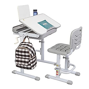 DCOT Desk and Chair Set Height Adjustable Student Study Table Books and Reading Shelves for School Boys and Girls (Color : E, Size : As Shown)
