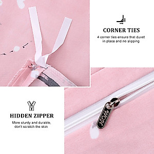 WONGS BEDDING Floral Duvet Cover Set King, Pink Flower Plum Pattern Comforter Cover Set with 2 Pillowcases 3 Pieces Botanical Bedding Set with Zipper Closure for Kids 90"x103"(Not Comforter)