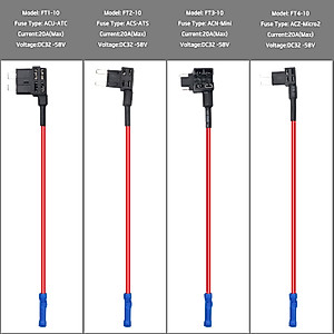Recoil FT1-10 10 Pack 12V Car Add-a-Circuit Fuse Tap Adapter ATO ATC Blade Fuse Holder with 10pcs 10A,20A Fuses