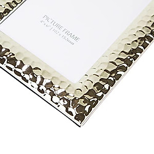 Modern Designer Silver Plated Steel Metal 4x6 Picture Frame with Hammered Frame | Luxurious Black Velvet Backing | Portrait or Landscape